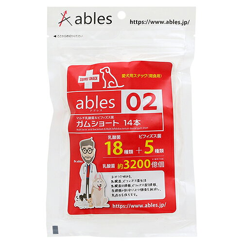 メーカー：国泰ジャパン乳酸菌、ビフィズス菌配合！ables　02　マルチ乳酸菌＆ビィフィズス菌ガム　ショート　14本入り対象全犬種機能おやつライフステージ生後3ヶ月以上特長●乳酸菌、ビフィズス菌が配合された愛犬用おやつです。 ●乳酸菌は18...