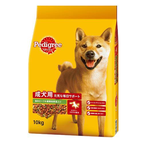 メーカー：マース品番：PDN4成犬期の元気な毎日をサポート！ぺディグリー　成犬用　旨みビーフ＆緑黄色野菜入り　10kg対象全犬種タイプドライフード機能総合栄養食ライフステージ成犬特長旨みたっぷりのビーフを盛り込み、愛犬が飽きないおいしさを実...