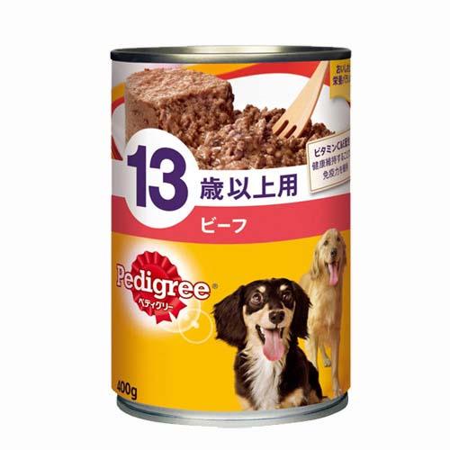 メーカー：マース13歳からのシニア犬のためにつくられたヘルシーな缶詰シリーズぺディグリー　13歳用　ビーフ　400g×2缶対象全犬種タイプウェットフード機能総合栄養食ライフステージ13歳以上の高齢犬特長●13歳頃からの愛犬に必要な栄養がバラ...