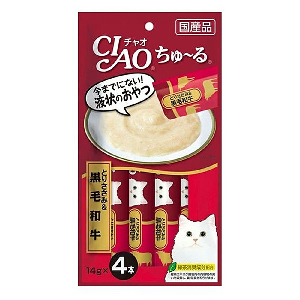 メーカー：いなば品番：SC-144※離乳前の幼猫には与えないでください。今までにない！液状のおやついなば　CIAO（チャオ）　ちゅ〜る　とりささみ＆黒毛和牛　14g×4本　国産対象猫タイプウェットフード（液状）機能おやつライフステージオール...