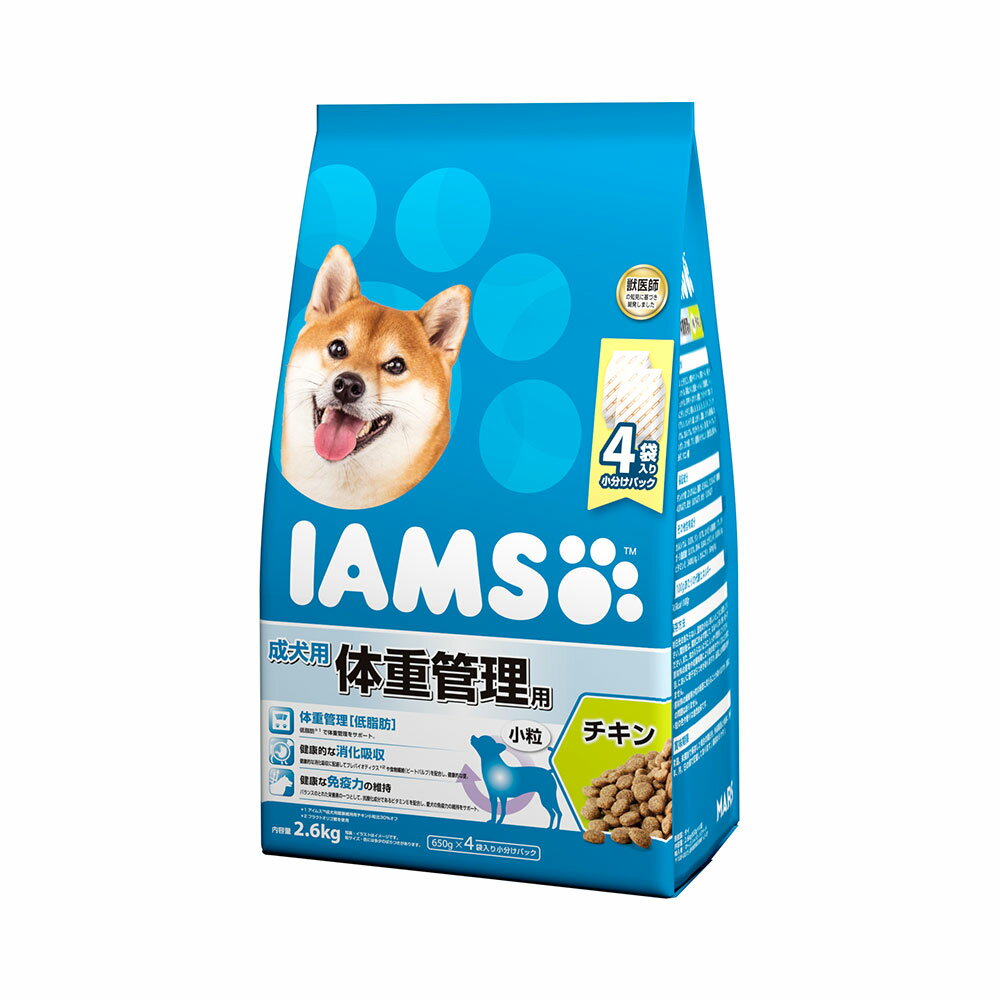 メーカー：アイムス品番：ID224獣医さんおすすめ！アイムス　成犬用　体重管理用　チキン　小粒　2．6kg対象全犬種タイプドライフード機能総合栄養食ライフステージ成犬特長●元気いっぱい、活発に動きまわる成犬期に最適な総合栄養食です。 ●低脂...