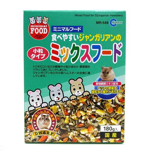 メーカー：マルカン品番：MR-549ハムスター、リスに！ジャンガリアンのミックスフード　180g対象ハムスター、リス特長●ハムスター、リス用のフードです。●良質な配合ペレットにトウモロコシなどの穀物や小粒ひまわり、野菜類をバランス良くブレン...