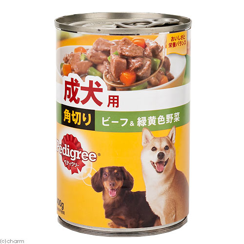 メーカー：マース品番：P16厳選した栄養たっぷりの素材を缶詰にしました。ぺディグリー　成犬用　角切り　ビーフ＆緑黄色野菜　400g対象犬タイプウェットフード機能総合栄養食ライフステージ成犬特長●食べ応えのある角切り肉使用●保存料不使用内容量...