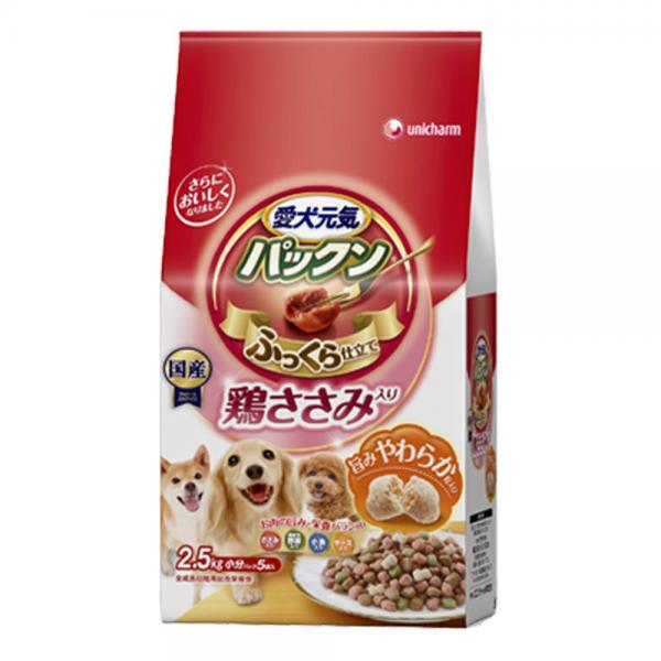 メーカー：ユニチャーム品番：67680 S-13 【4】※予告なくパッケージ、仕様等の変更がある場合がございます。予めご了承ください。※3ヶ月未満の幼犬には与えないでください。ヘルシーな鶏ささみと野菜入り！愛犬元気　パックン　鶏ささみ入り　...