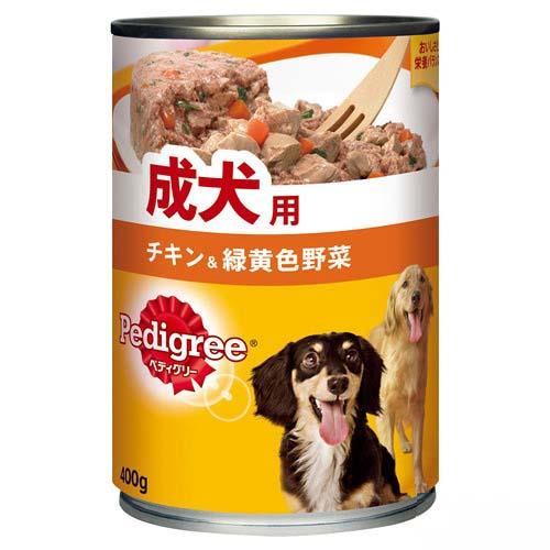 メーカー：マース品番：P72厳選した栄養たっぷりの素材を缶詰にしました。ぺディグリー　成犬用　チキン＆緑黄色野菜　400g×24缶対象全犬種タイプウェットフード機能総合栄養食ライフステージ成犬特長●愛犬の大好きなチキンとビタミン豊富な緑黄色...
