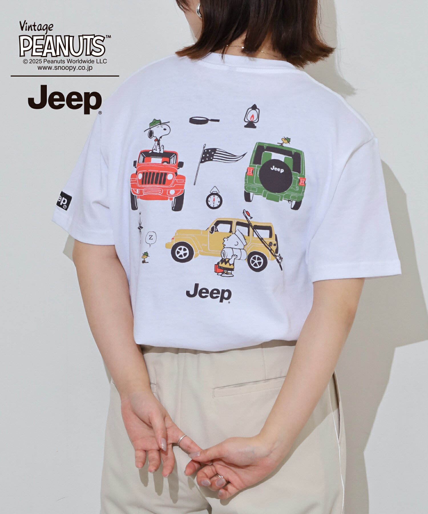 PEANUTS ×Jeep/ ピーナッツ×ジープ ■point PEANUTS×JeepのプリントTシャツ 世界中で大人気のPEANUTSのキャラクター「スヌーピー」とその仲間達が、Jeepの代表的な車種 「ラングラー」と一緒にプリントされ...