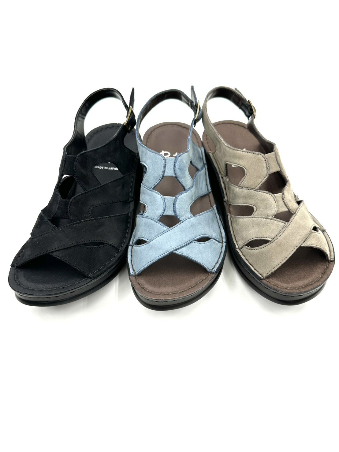 大人気Put's2025年新作 2025年製造 42292 手縫い 快適コンフォート ウォーキングサンダル 外反母趾対応 お洒落 履きやすい 歩きやすい クッション性 低反発 レザー 日本製 レディース 3E 牛革 ブラック ブルー グレー...