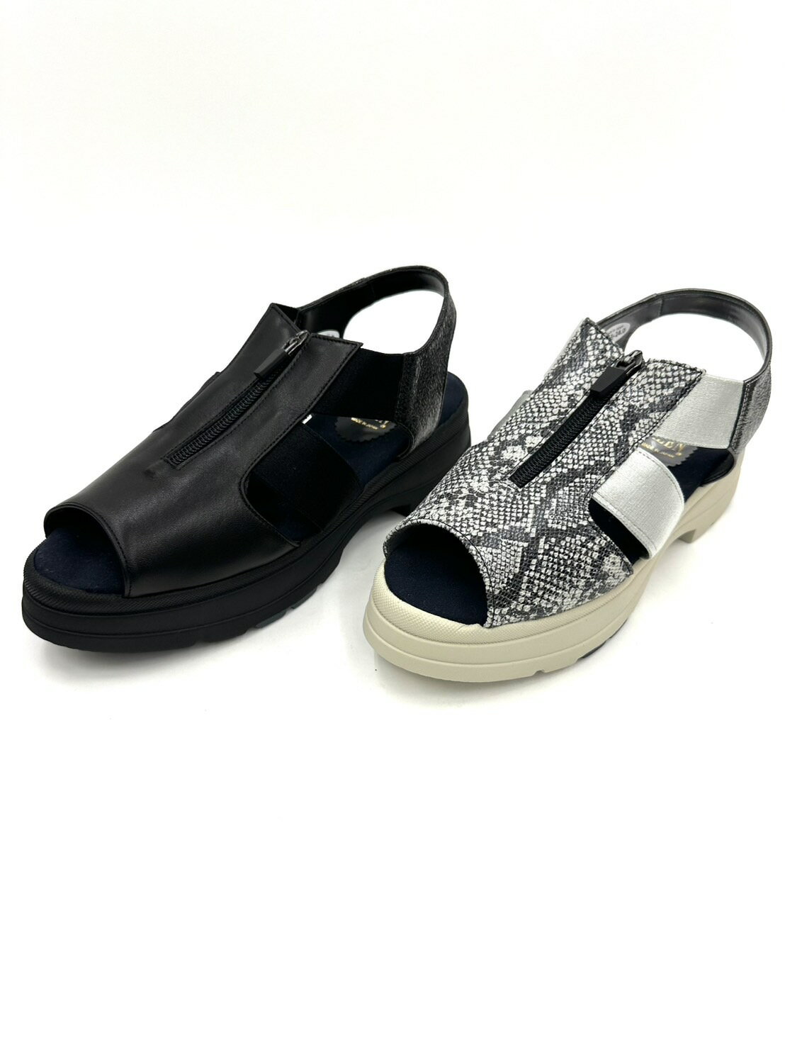 FIZZREEN フィズリーン2025年製造新作 特価 6553 防滑 外反母趾 お洒落でカッコいい ウエッジソール 厚底 ウォーキングサンダル 日本製 本革 4E スタイリッシュ ブラック パイソン お洒落 履きやすい 歩きやすい らくち...