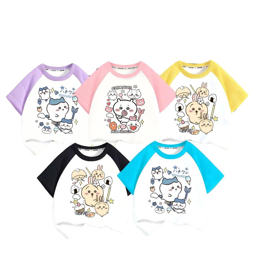 うさぎとハチワレの人気キャラクターが、可愛い半袖Tシャツになりました。 肌に優しい綿100%素材は、お子様のデリケートな肌にも安心。通気性が良く、汗をかきやすい夏もさらっと快適。柔らかな着心地で、お子様が自分で着替えやすいのも嬉しいポイント...
