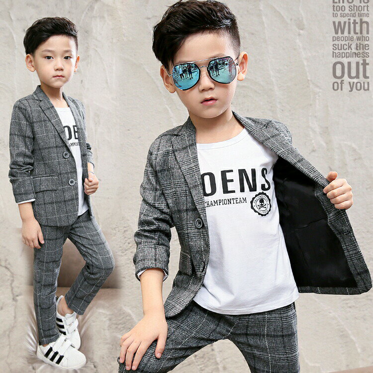 子供（ボーイズ）フォーマルスーツ 110cm 120cm 130cm 140cm 150cm 160cm/ チェック柄のジャケットスーツセット。 ジャケット・パンツ 春は「入学式・卒業式」、秋には「七五三」、 ちょっとしたお出かけや、結婚式...