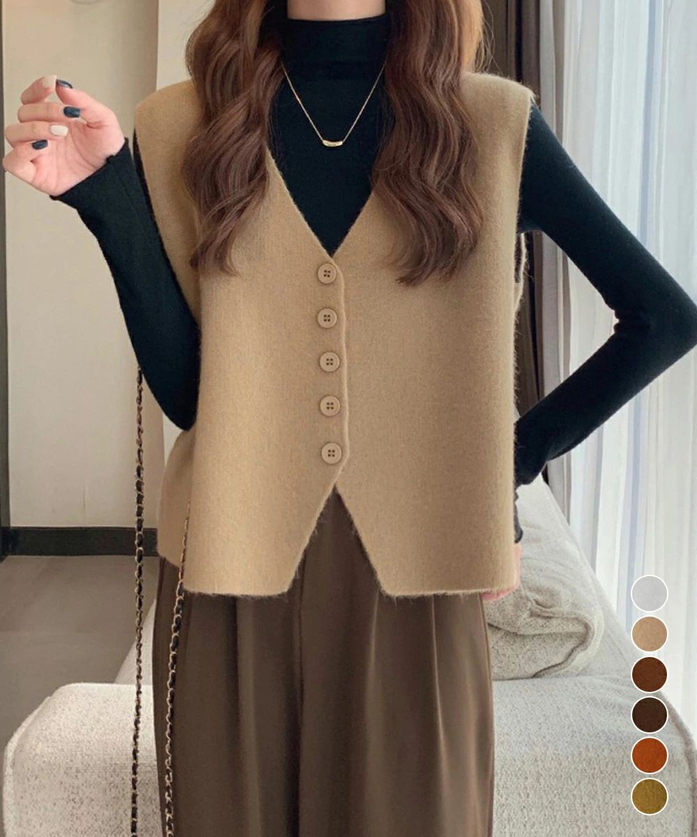 ニットベスト ニットジレ 重ね着 秋冬服無地ニットベスト 韓国風ベストお洒落 オフィスカジュアル レディース Vネック ニットトップス 前開き チョッキ レイヤードベスト お洒落 ノースリーブ 着やせ 20代30代 秋冬シーズンに大活躍のレ...
