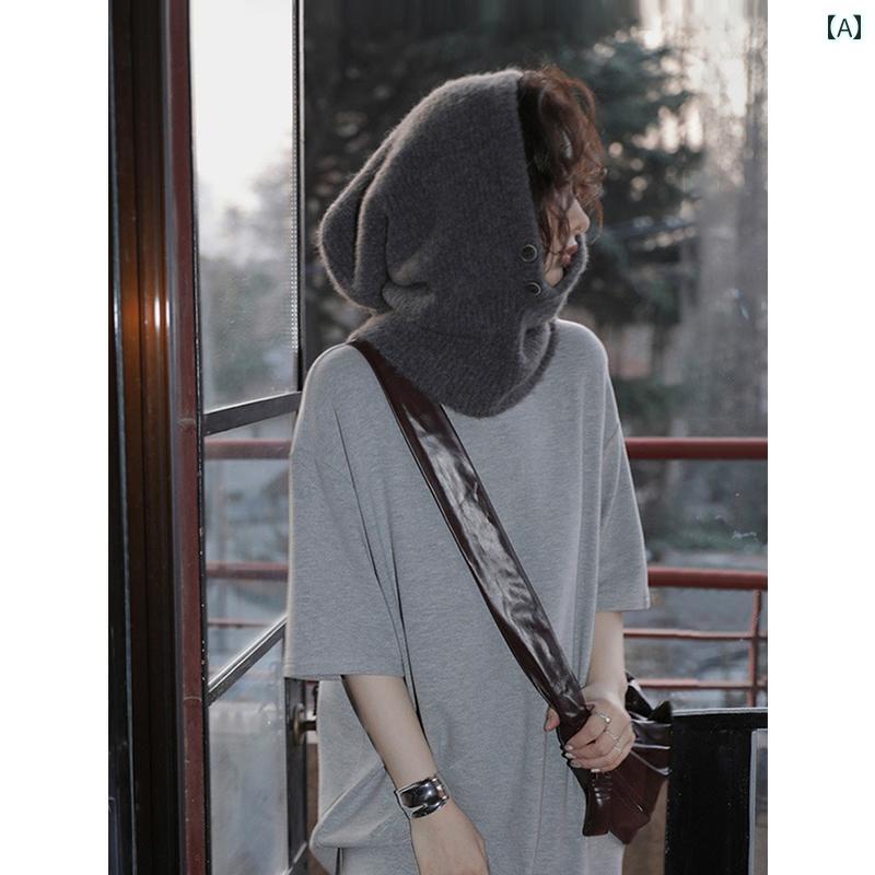 バラクラバ 〜 高級な 暖かい 耳 保護 カシミアニット ウール 帽子、 一 体型 ネック スカーフ 付きスタイル: プルオーバーハット主な素材：純粋なカシミア対象者：若者、中年、高齢者適用シナリオ: 旅行対象者: 男女共用サイズ: 調節可...