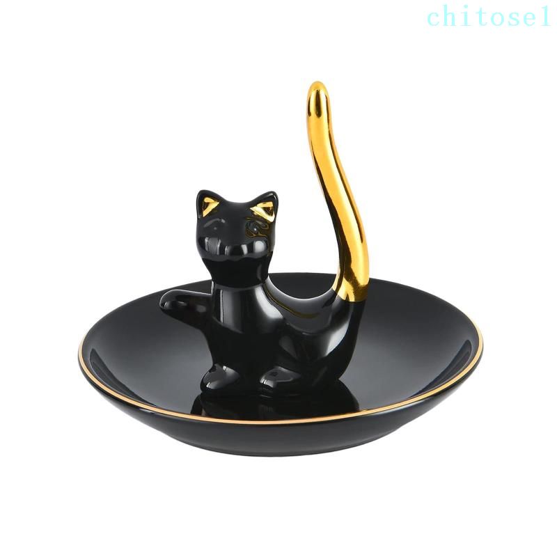 【製品サイズ】：猫リングホルダー、直径×高さ10cm×11.5cm / 3.94インチ×4.53インチ。可愛くてファッショナブルな外観は、ご自宅の装飾に最適です。【耐久性のある素材】: 子猫リングスタンドは高品質のセラミック素材で作られてお...