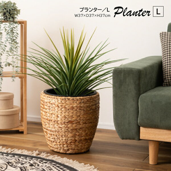 鉢ごと入れるだけで、植物がインテリアに 丁寧に編み込まれたウォーターヒヤシンスのプランター。 植物を鉢のまま入れるだけで、より魅力的に魅せてくれるアイテムです。 ◇仕様 サイズ(外寸)：W37×D37×H37（cm） 材質：ウォーターヒヤシ...