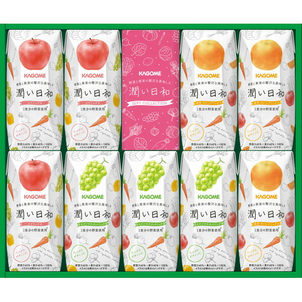 「潤い日和」ふじミックス・清見オレンジミックス・シャインマスカットミックスの3種を詰め合わせたギフトです。1本（200ml）に1食分の野菜120g分を使用しながら、フルーティーで贅沢な美味しさをお楽しみいただけます。 内容 ●潤い日和（ふじ...