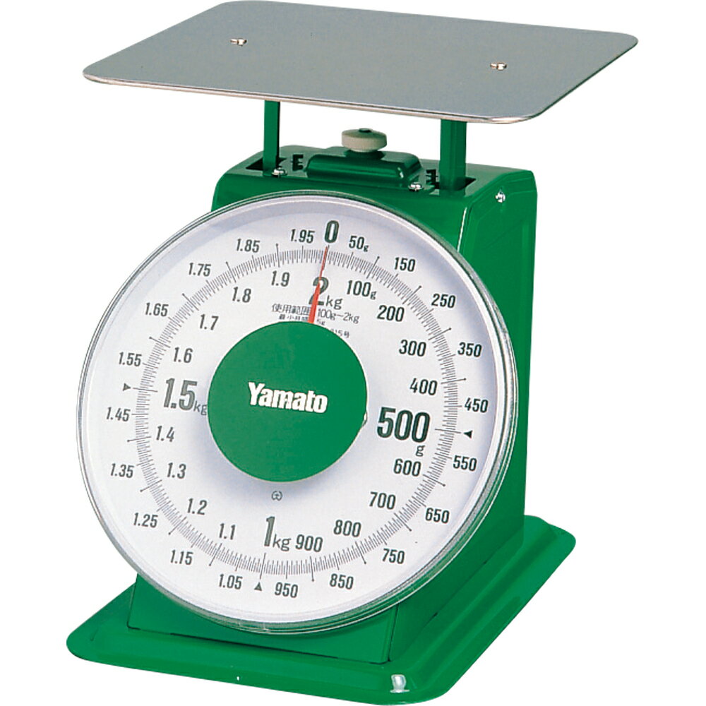 使用範囲：50g~2kg目量：5g本体寸法：217×274×高さ266mm載皿寸法：217×217mmカラー：グリーン目盛板外径：200mm自重：2.7kg