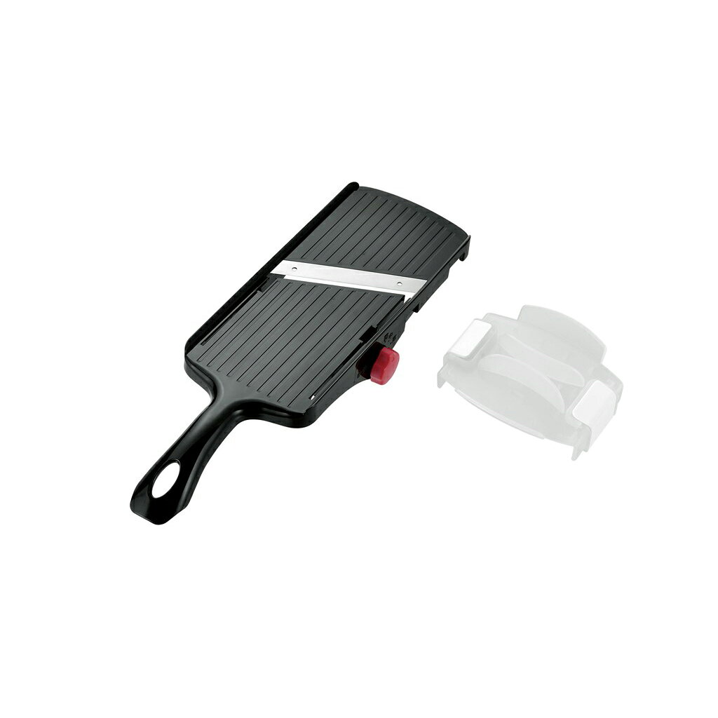 サイズ：295×100×高さ34mm質量：121g材質：本体、シャフト、止め金具/ABS樹脂（耐熱温度80度）つまみ、ダイヤル/ナイロン（耐熱温度180度）ホルダー/ポリプロピレン（耐熱温度110度）刃：ステンレス刃物鋼