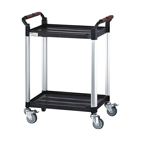 サイズ：全体/幅750×奥行き460×高さ940mm　棚/610×410mm重量：8.3kg耐荷重：1段につき60kg材質：アルミ、プラ（PP）100mm自在キャスター×4（2個はステップストッパー付）
