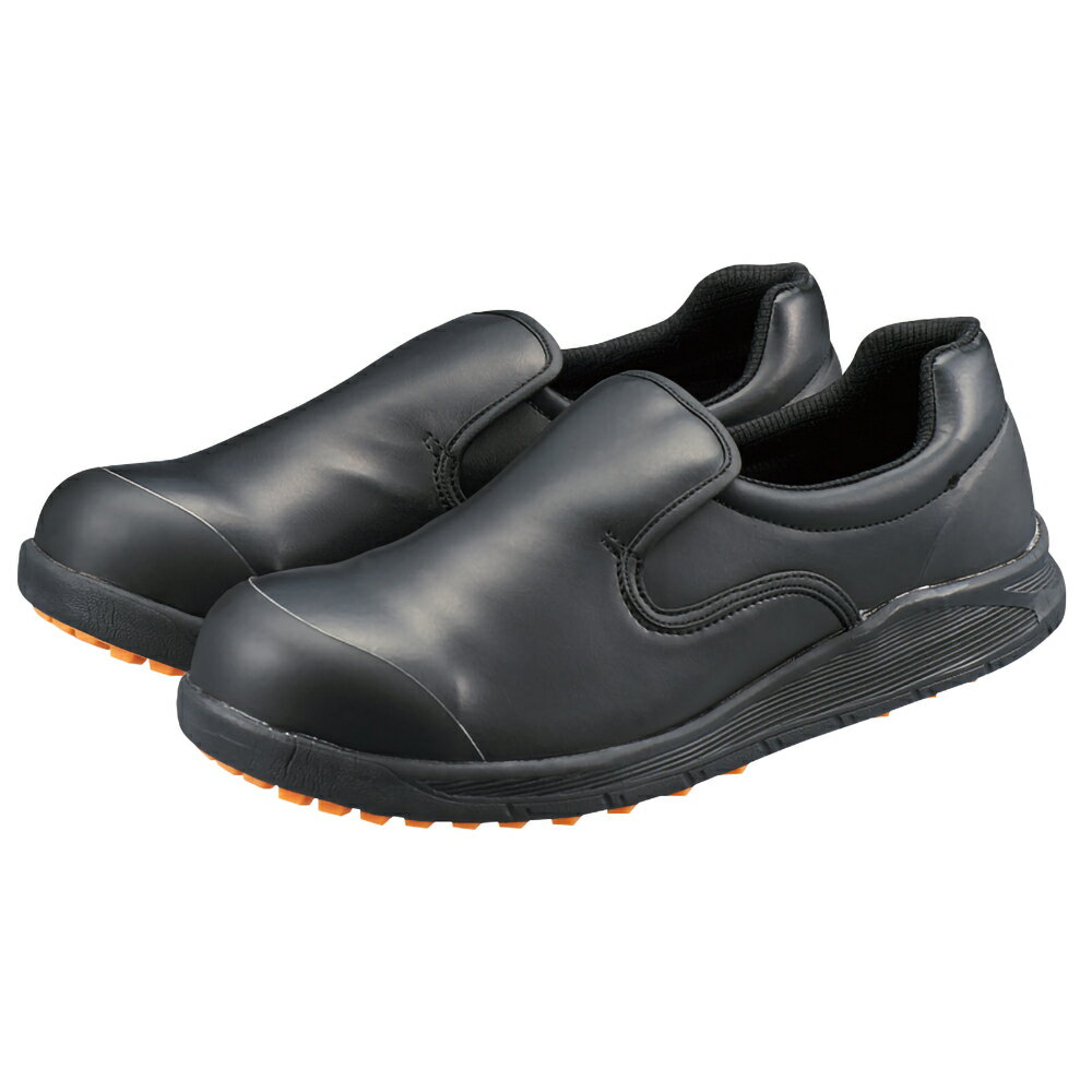 つま先部に鋼製先芯を搭載したプロスニーカー滑りに強く、食品クズが挟まりにくい靴底仕様：甲被/人工皮革、先芯/鋼製、靴底/合成ゴム、EVAカラー：ブラックサイズ：26cm