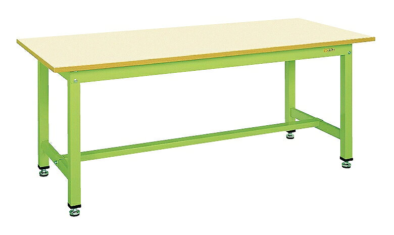 ※こちらの商品はメーカー直送のため代金引換はできません。 中量作業台のベストセラー 外寸：W900×D600×H740mm 均等耐荷重：800kg 質量：28kg 本体色：グリーン 天板：中量メラミン天板(アイボリー)25T アジャスター：...