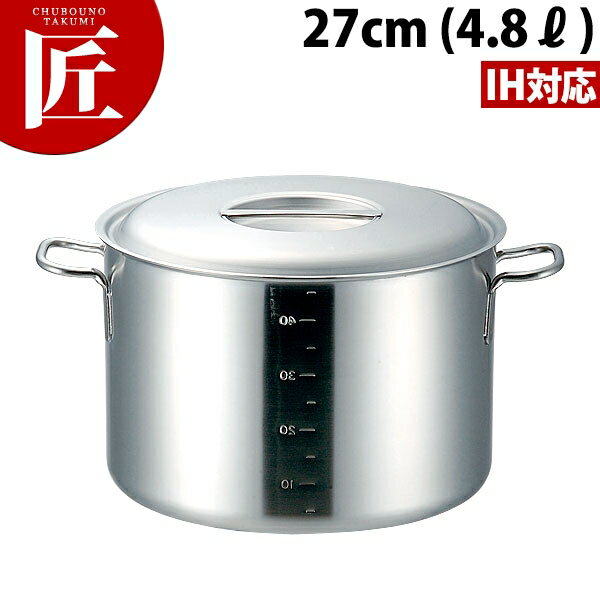 【業務用厨房機器のキッチンマーケット】プロデンジ 半寸胴鍋 目盛付 27cm(9.8L)規格 （容量） : [27cm（ 9.8L）]内径 深さ t=底板厚 : φ270×H180mm t=3.0mm材質 : SUS444（NSSC190）...