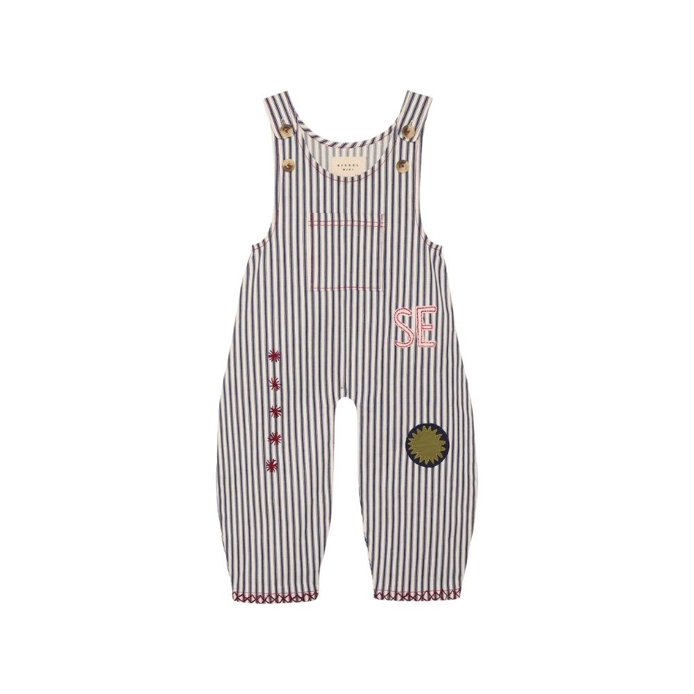 Product:Moxie MINI Overalls Milk Ladゆったりとしたフィット感が特徴で、ミルク色の糸染めストライプ柄の残布（コットンキャンバス生地）で作られています。ボタン付きの調節可能なショルダーストラップ、フロントポケ...