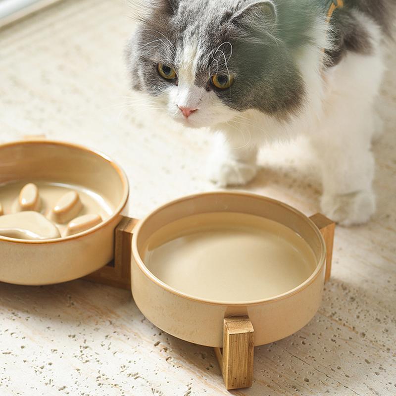 ボウル 台 フードボウルスタンド犬 猫食器 陶器 大容量 ウォーター ボウル 犬猫用 餌入れ 水入れ 水飲みボウル 木製 ペット皿 滑り止め 安定感 取り外し可能 手入れ簡単 ペット用品材質: セラミック, 木材ターゲット種: ネコ, イヌ...