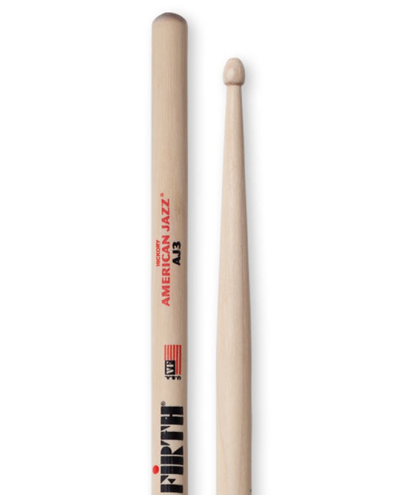 VIC FIRTH VIC-AJ3 ドラムスティックAMERICAN JAZZアメリカン・ジャズ・シリーズ小さめのティアドロップ(涙)型チップの採用と、ネック部から長めのテーパー形状とすることで、心地よいリバウンド感が得られ、ダークなシンバ...