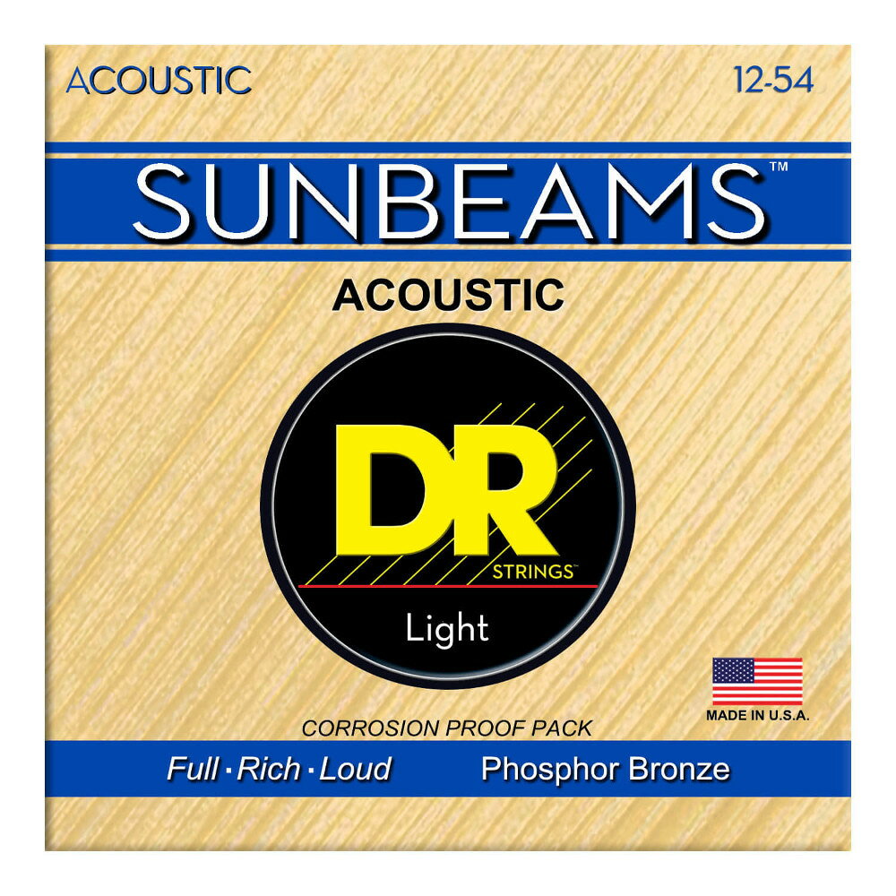 DR SUNBEAM DR-RCA12 Medium アコースティックギター弦×3セットラウンドコア/フォスファーブロンズSUNBEAMは、ラウンドコア（丸い芯材）に手作業で巻弦を巻いたもので、曲線を描くようにトーンが減衰していくという印象...
