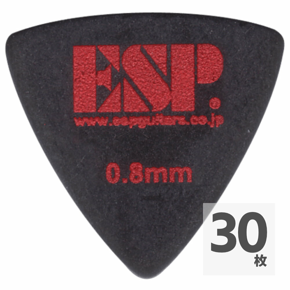 ESP イーエスピー PD-PS10 M Black トライアングル型 ピック×30枚。材質：ポリアセタール厚さ：0.8mm形状：トライアングル裏表同デザインです。印刷部分がサンドグリップ仕様になっていますので、指先から滑り落ちることが軽減...