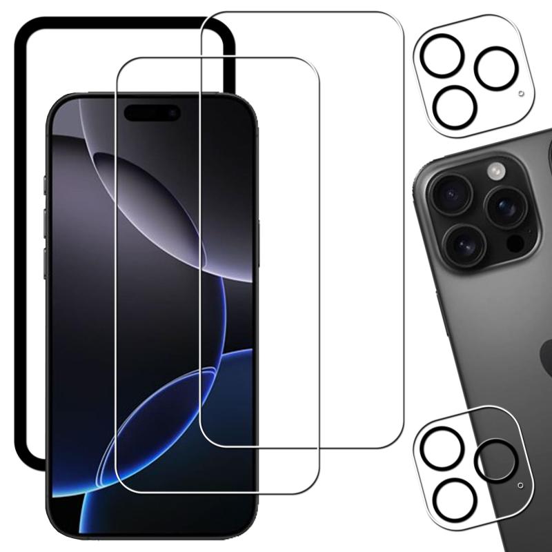HKKAIS iphone 16 pro max ガラスフィルム【2+2 枚セット】 ガイド枠付き日本製硝子採用 iPhone16 Pro Max 用 ガラスフィルム グーグル カメラフィルム 強化 ガラス 液晶画面 アイフォン16プロマッ...
