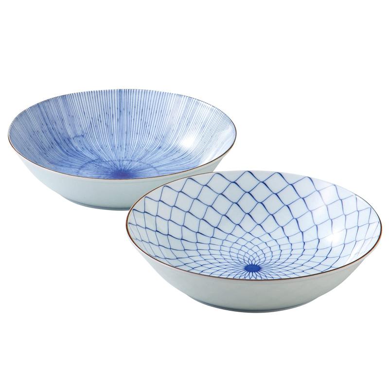 西海陶器 美濃焼 軽量 ボウル 皿 多用鉢 約21cm ペア 古染絵変り 日本製 19873 ネイビー商品サイズ:約21×21×5cm商品重量:0.9kg容量:約850ml素材:磁器