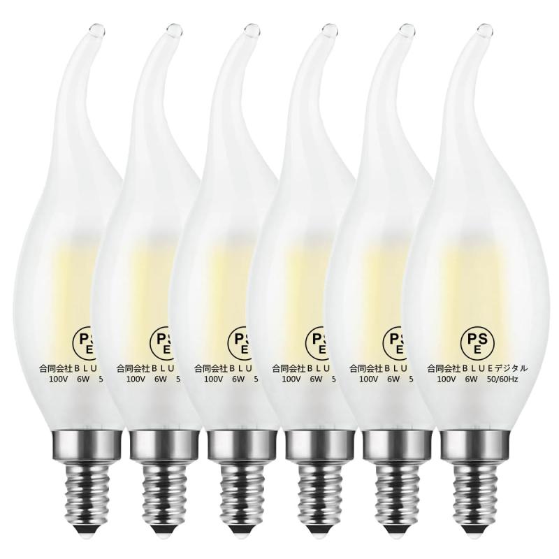 Zohadtak LED エジソン電球 シャンデリア電球 60W形相当 720lm E12 6W 復古電球 磨りガラスの材質 調光器非対応 4000K 昼白色 PSE認証済み 炎の型 6個入り【商品仕様】◉商品サイズ：高さ100mm、幅35...