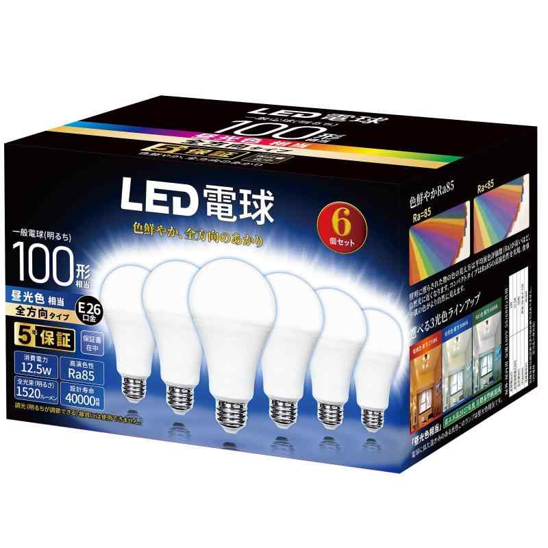 LED電球 E26 不調光 1個本体サイズ:外径60mm×高さ119mm、本体重量(kg):0.125定格電圧:100V、定格消費電力:12.5W全光束：一般電球100形相当1520lm全方向に広がる配光角 約260度、色鮮やかRa85口金...