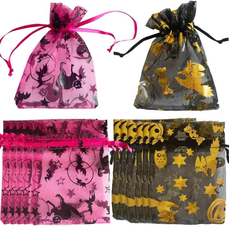 Moeagel ハロウィン キャンディーバッグ 2種類20枚セット お菓子袋 巾着袋 ラッピング袋 9*12cm 使いやすい 可愛い ギフトバッグ かぼちゃ コウモリ 黒猫 ハロウィンの雰囲気満々ハロウィーン ハロウィンの雰囲気満々の2パタ...