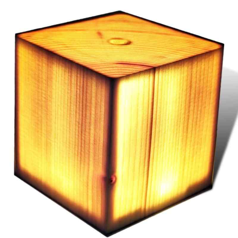 Wood Block Lamp ウッドランプ 木製ランプ LED 天然無垢 調光 木目 オシャレ スクエア 明るさ調整 リアル ウッド ワンタップ パインウッド 木炭