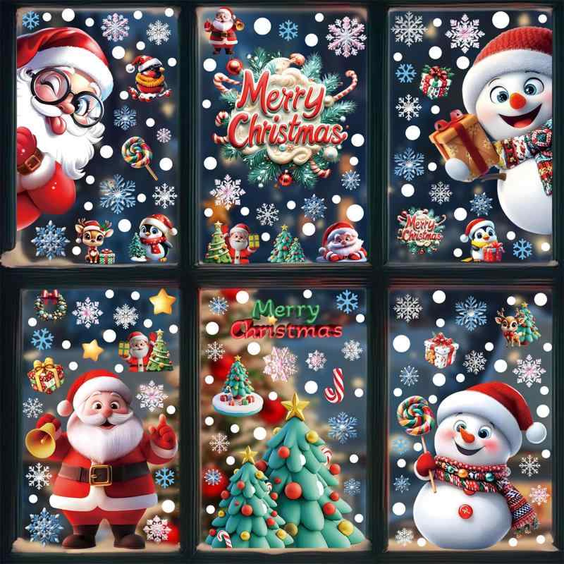 FINGOOO クリスマス ステッカー 窓 シール 飾り 9枚・263pcs 20×30CM ウォールステッカー ジェル 静電気 剥がせる 防水 汚れない 屋外 屋内 ガラス🎄サイズ：20×30CM/枚❄数量：9枚/合計26...