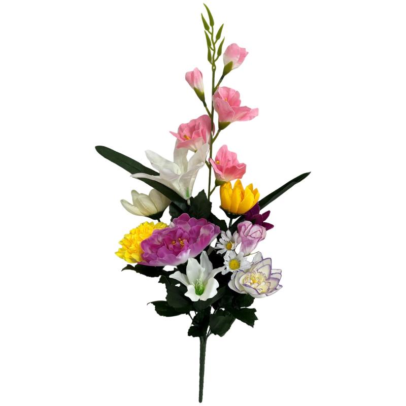 キューフラ(Q-FLA) 造花 アーティシャルフラワー 菱形仏花ブッシュ L ミックスW16×H58cm大ぶりな和風の造花です。インテリアや空間のいろどりに。元に戻せる茎部分を折り曲げての発送となります。