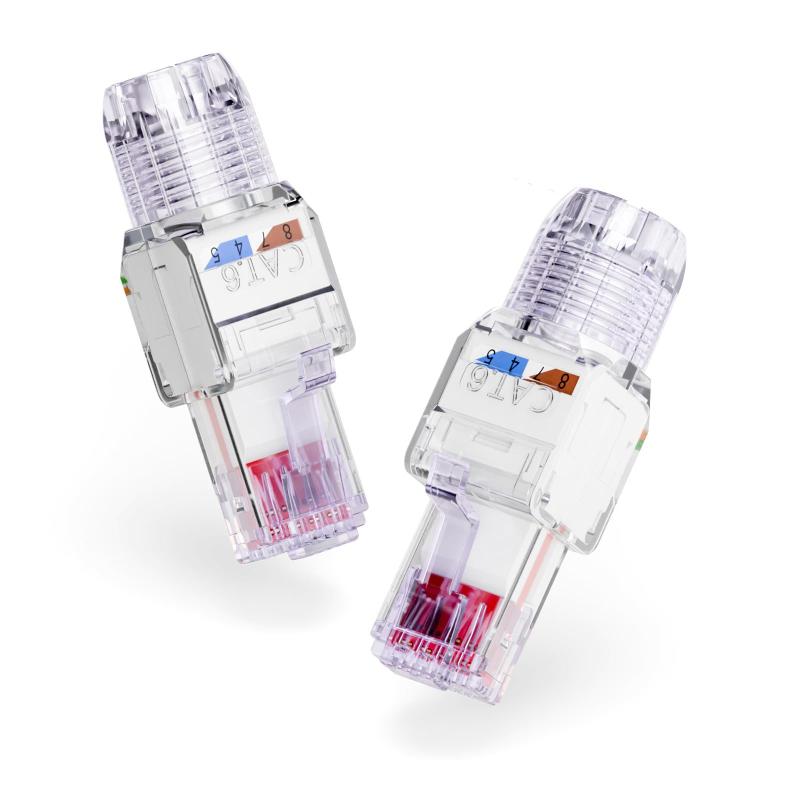 VCELINK LAN コネクター CAT6 圧着不要 RJ45 コネクタ 1000 Mbps 23-26 AWGイーサネットケーブル用 ロードバー付き UTP 再利用可能 透明パープル 2個入【工具不要＆繰り返し使用可能】このLANケーブ...