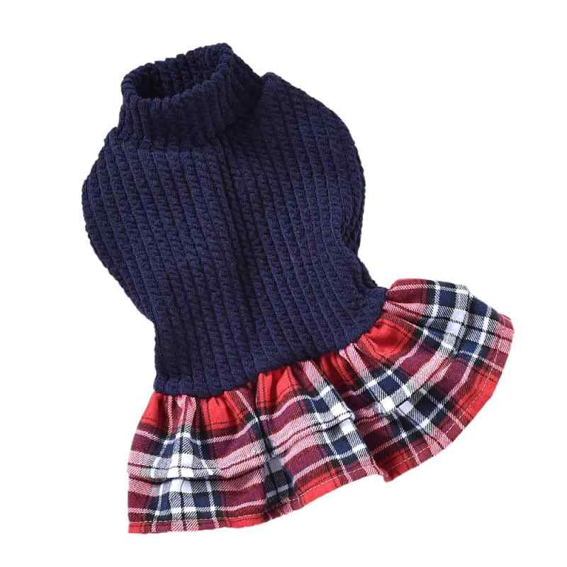 Beanspet 犬服 秋冬ワンピース ニット×タータンチェック 小型犬中型犬 防寒 かわいい ハイネック フリルスカート お散歩 室内外 ポリエステル製【素材】凹凸ニット×タータンチェックの切替。軽くて柔らかいポリエステルで、長時間のお出...