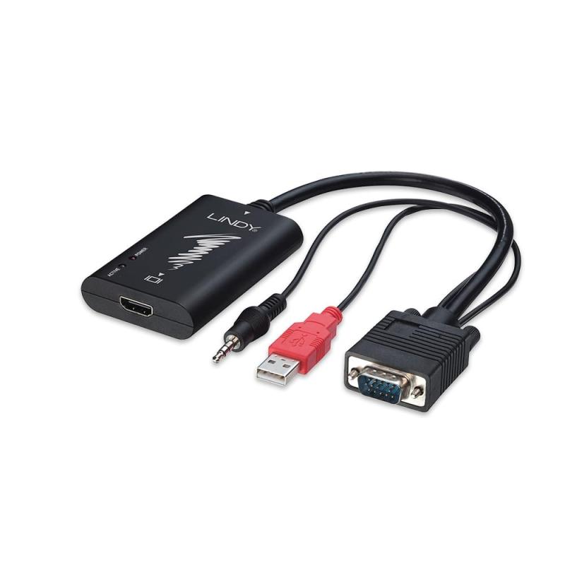 LINDY 1080p対応 VGA/AUDIO - HDMI 変換機ケーブル(型番:38188)本体サイズ:W51xD350xH15mm