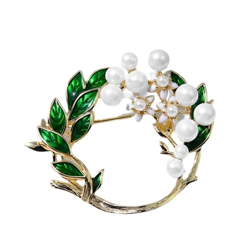 Deelfel ブローチ レディース ゴールド リースデザイン ガーデニア パール 花モチーフ フォーマル アクセサリー おしゃれ 上品 コサージュ ジャケット ワンピース用【ガーデニアパールブローチ】 清楚でエレガントなガーデニア（クチナ...