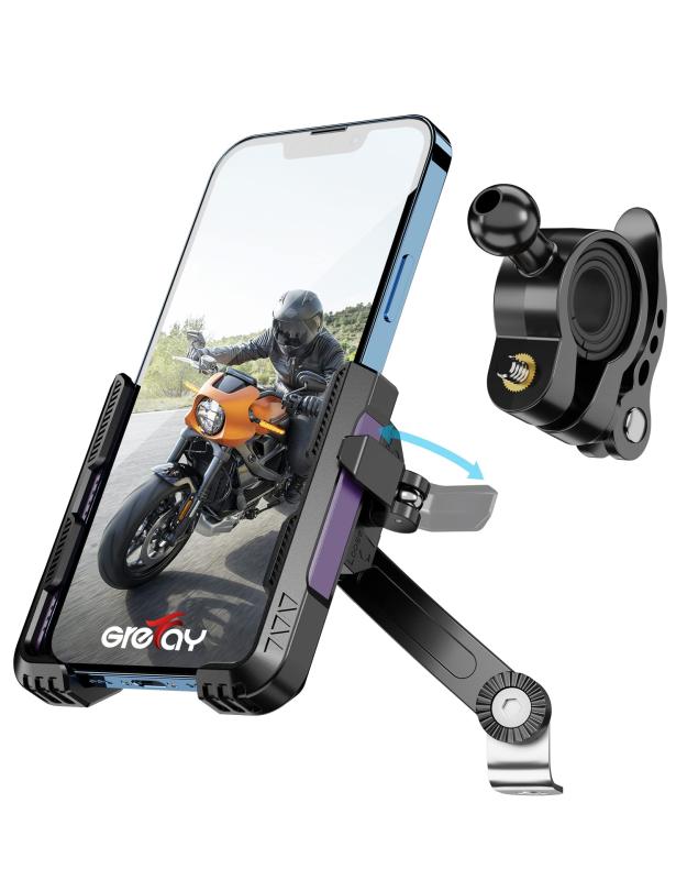 Grefay バイク スマホホルダー ミラー ハンドルバーマウントオートバイの電話ホールダー【2つの接続方法+1Sクイック分解】iPhone 14, 14Plus, 14pro, 14pro max, 14mini, 13 13 pro m...