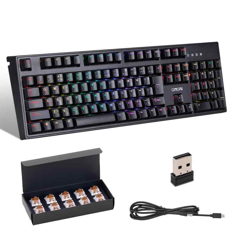 CHONCHOW KEYBOARD108キー 3 種類の接続 バックライト メカニカル キーボード