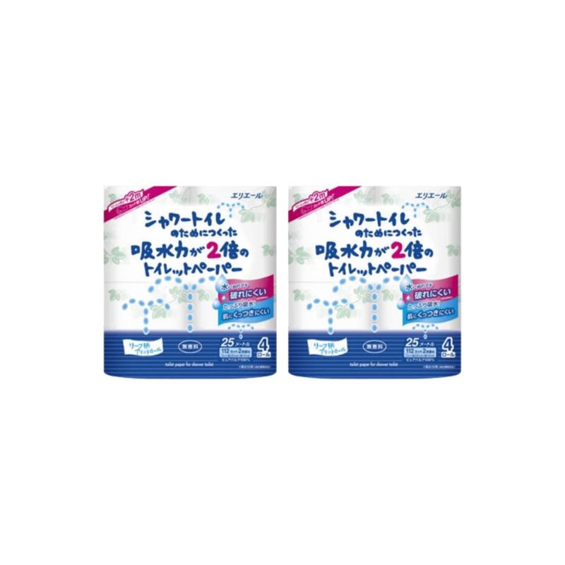 【まとめ買い】 エリエール シャワートイレのためにつくった吸水力が2倍のトイレットペーパー 25m ダブル 4ロールスーパーWエンボス加工により、当社通常品比2倍の吸水力を実現。おしりにポンとあてるだけでたっぷり吸水するから、肌にべちゃっと...