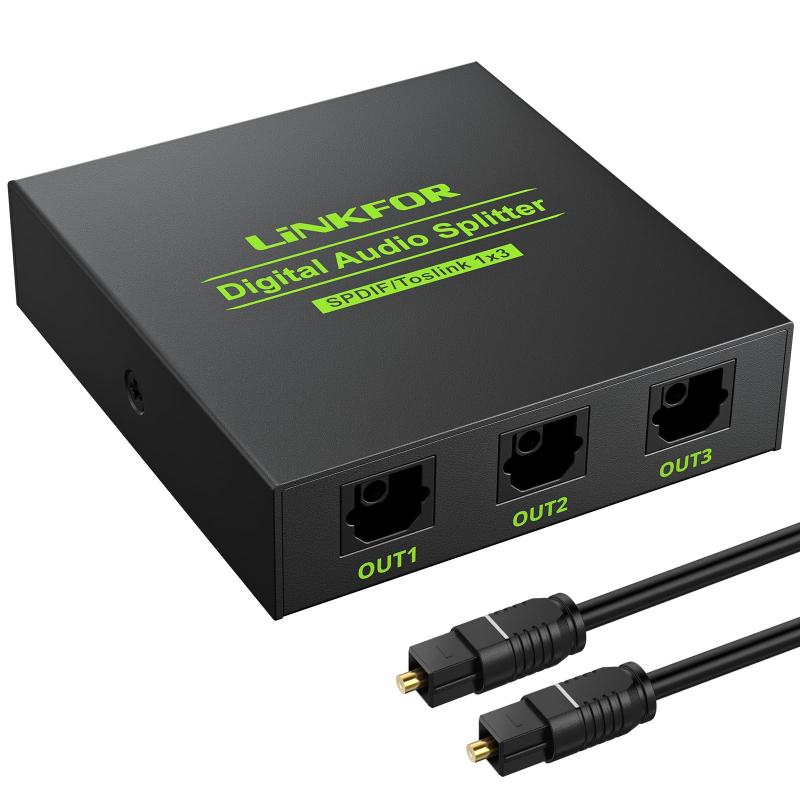 LiNKFOR SPDIF/TosLink 光デジタル 分配器 1入力3出力 LPCM2.0 DTS Dolby-AC3に対応 USBケーブルと光ケーブル付属 PS3/XBOX/Blue-Ray/DVDプレーヤー/HDTV/STB/アンプに...