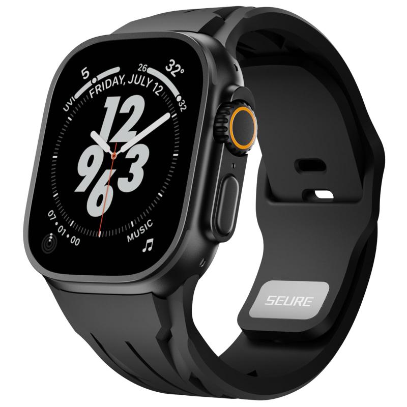 BinGeLi コンパチブル アップルウォッチ バンド フッ素ゴム 49mm 46mm 45mm 44mm 42mm Apple Watch バンド スポーツ 交換用 ベルト 耐衝撃 防水 防汗メンズ Watch Ultra2/Ultra ...