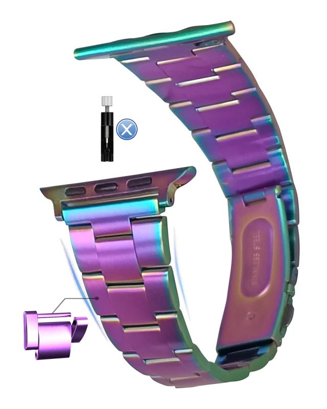 MaKTech ステンレス鋼の時計バンド、自己分解取り外し（工具不要）、3ピースメタルリンクブレスレットストラップ、 と互換性があるApple Watchシリーズ 11/10/9/8/7,Ultra 3/2/1,SE 3/2/1 [2025...