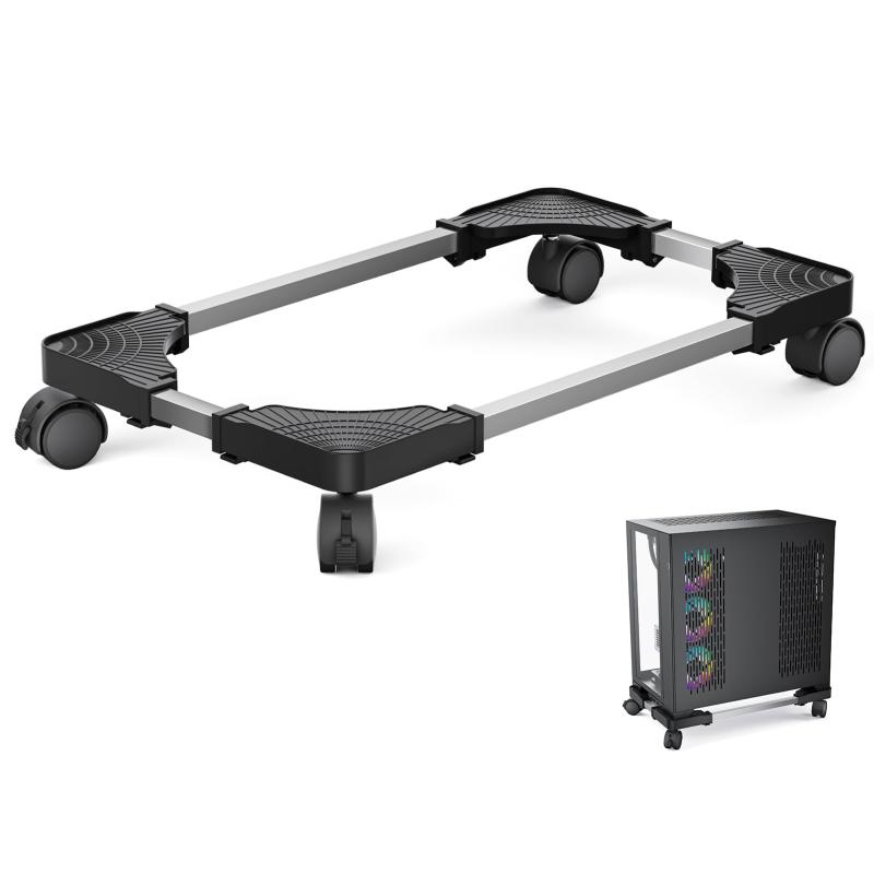 DEWEL CPUスタンド PC収納ボックス PC置き台 キャスター付き 無段階調節 サイズ42～55cm*22～35cm*7cm 熱対策 ほこり対策 多用途 植木鉢台 プリンター台 足元収納【製品サイズ】：完成品サイズ：幅42～55cm*...