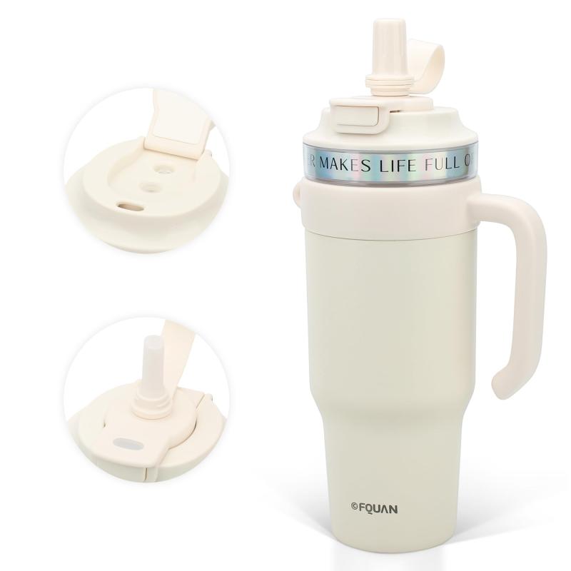 FQUAN タンブラー ストロー付き 1リットル 大容量